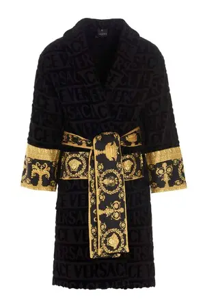 Versace Embossed Logo Bathrobe - Black