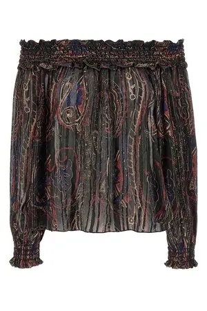 Saint Laurent Silk And Lurex Smock Stitch Blouse
