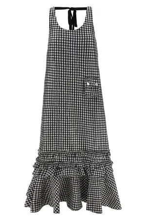 GANNI Crinkled Check Long' Dress