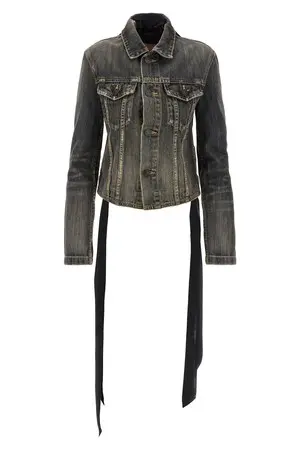 Balenciaga Lace-up Stonewashed Cotton Denim Jacket - Gray