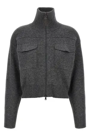 Brunello Cucinelli Shiny Zipper Pull' Wool Cardigan