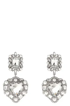 SELF-PORTRAIT Crystal Pearl Tiered Heart' Earrings - Silver