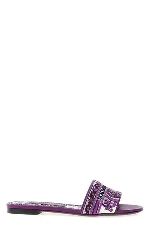 Dolce & Gabbana Maiolica Embroidery Nappa Slides - Purple