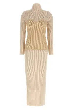 JEAN PAUL GAULTIER Ribbed Merino Wool Trompe L'oeil Corset Dress
