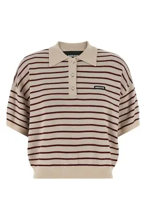 ROTATE BY BIRGER CHRISTENSEN Striped Stretch Merino Wool Blend Slinky Knit Polo Shirt