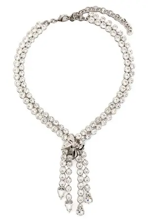 Alessandra Rich Bow Crystals Necklace - Silver