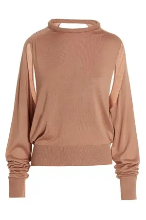 RAMAEL Cut Out Insert Top Sweater - Beige