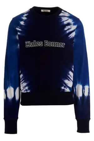 WALES BONNER Logo Embroidery Tie Dye Sweatshirt - Blue