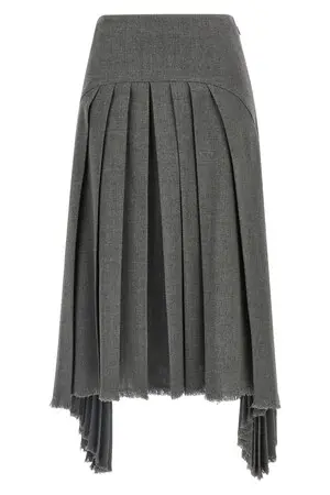 JIL SANDER Pleated Wool Midi Skirt - Gray