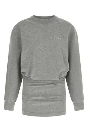 Attico Draped Brushed Cotton Sweatshirt Dress - Gray