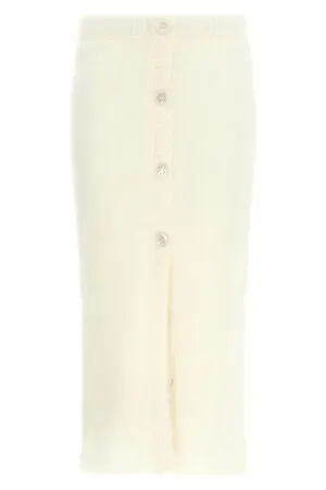 Alessandra Rich Carded Mohair Wool Knit Midi Skirt - White