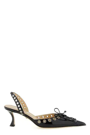 Mach & Mach Crystalized Corset Patent Leather Slingbacks - Black