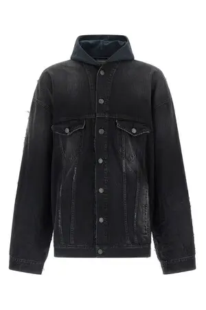 Balenciaga Hybrid Denim And Brushed Cotton Hoodie Jacket