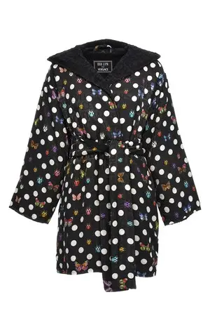 Versace 'heritage Butterflies & Ladybugs Polka' Bathrobe Black