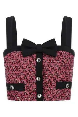 Alessandra Rich Tweed Crop Top With Bow Detail