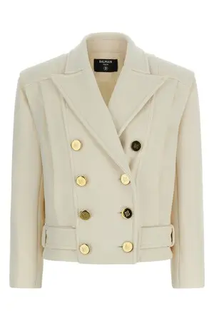 Balmain Double-breasted Short Wool Blend Coat