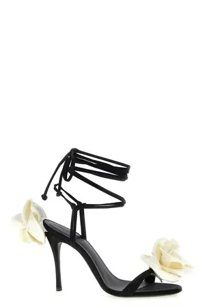 Magda Butrym Satin Sandals With 3d Contrast Flower - White/black
