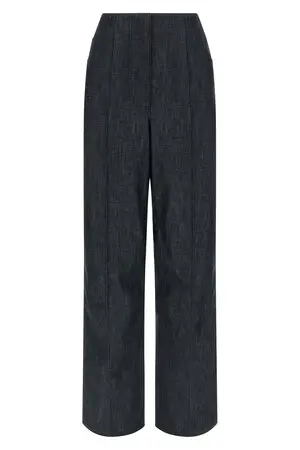 Fendi Chambray Wide Leg Jeans With Leather Logo Patch