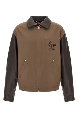 Kenzo Chainstitch Leather-sleeve Wool Jacket - Brown