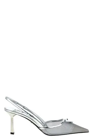 Prada Triangle Logo Slingback - Silver