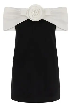 SELF-PORTRAIT 'black Crêpe Flower Mini' Dress