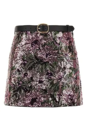SELF-PORTRAIT Floral Sequin Mini Skirt - Pink