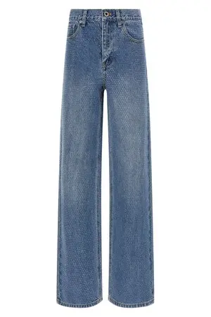SELF-PORTRAIT Rhinestone Denim Straight Leg' Jeans - Blue