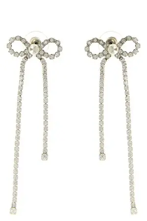 SELF-PORTRAIT Crystal Droplet Bow' Earrings - Silver