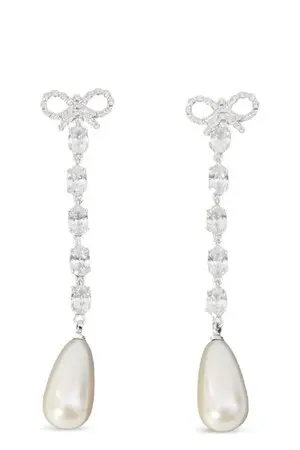 SELF-PORTRAIT Bow Pearl Droplet' Earrings - Silver