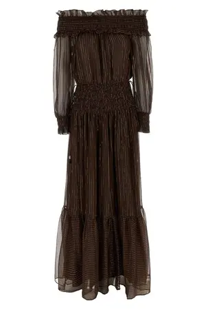 SELF-PORTRAIT Georgette Off Shoulder Maxi' Dress - Brown