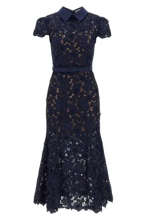 SELF-PORTRAIT Navy Guipure Lace Midi' Dress - Blue