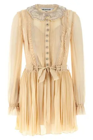 SELF-PORTRAIT Pleated Georgette Mini Dress - Yellow