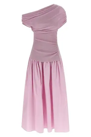 SELF-PORTRAIT Cotton Draped Knit Midi Dress