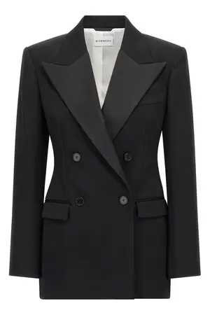 Givenchy Satin Lapel Grain De Poudre Wool Blazer