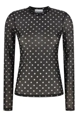 GANNI Polka Dot Printed Sheer Sweater - Black