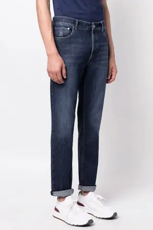 Brunello Cucinelli Logo Embroidery Stretch Jeans - Blue