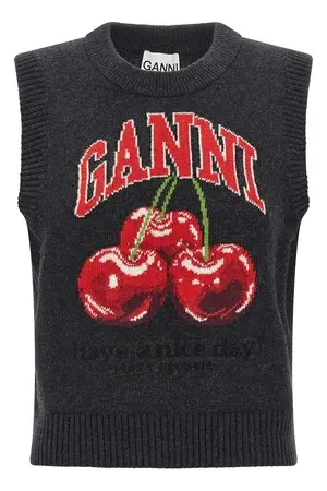 GANNI GANNI Cherry Wool Jacquard Vest Black