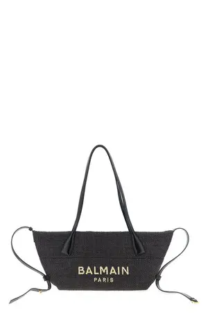 Balmain Track Small Raffia Shopper Bag
