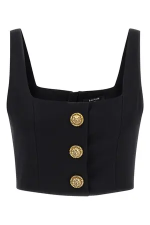 Balmain Cropped Wool Top With Leone Doppia Catena Buttons