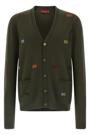 Gucci Gg Intarsia Cashmere Cardigan - Green