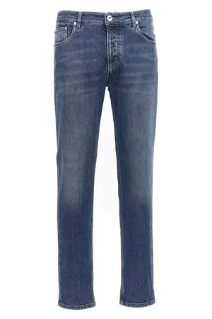 Brunello Cucinelli Logo Embroidery Stretch Jeans - Blue