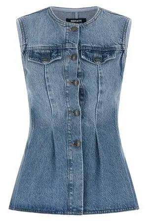 ROTATE BY BIRGER CHRISTENSEN Flared Denim' Top - Light Blue