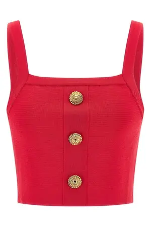 Balmain Viscose Knit Cropped Top With Gold-tone Buttons