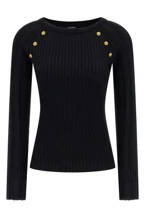 Balmain Stretch Viscose Pullover With Lion Head Buttons - Black