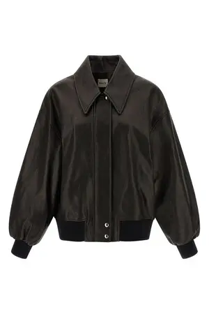 Khaite Shelman Leather Bomber Jacket - Black