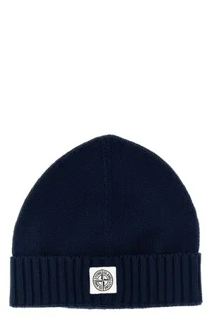Stone Island Logo Patch Beanie - Blue