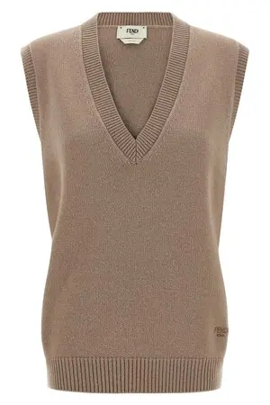 Fendi Cashmere V-neck Vest - Beige