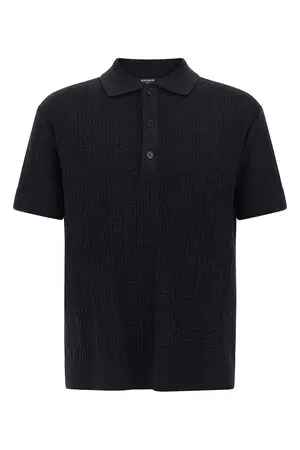 Balmain Monogram' Knit Polo Shirt - Blue