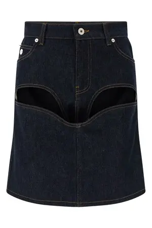 JEAN PAUL GAULTIER Denim Mini Skirt With Cuts And Turn Up - Blue