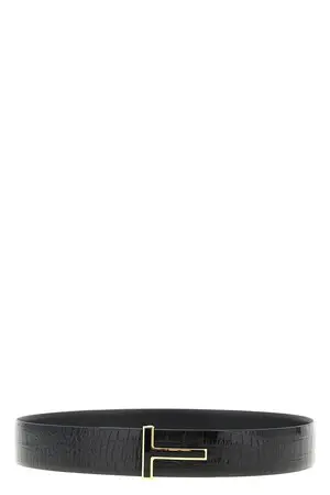 TOM FORD Reversible Crocodile Effect Leather Belt - Black